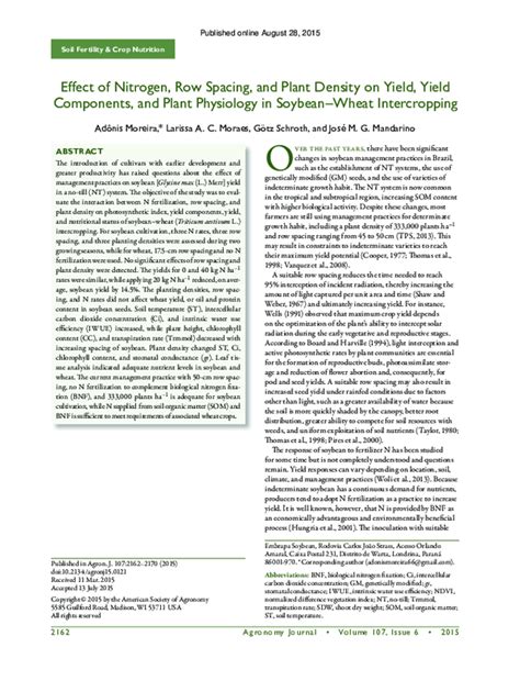 Pdf Effect Of Nitrogen Row Spacing And Plant Density On Yield Yield Components And Plant