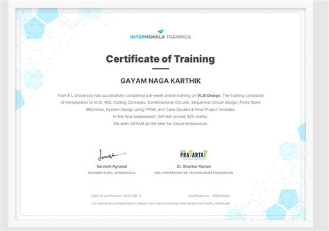 Successfully Completed The Vlsi Design Course Offered By Internshala