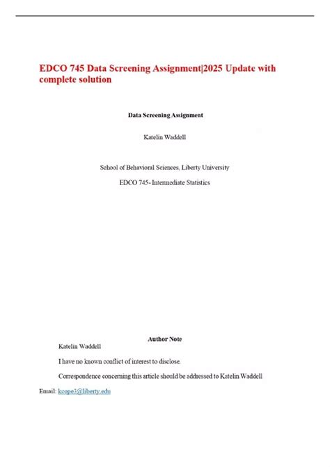 EDCO 745 Data Screening Assignment 2025 Update With Complete Solution EDCO 745 Stuvia US