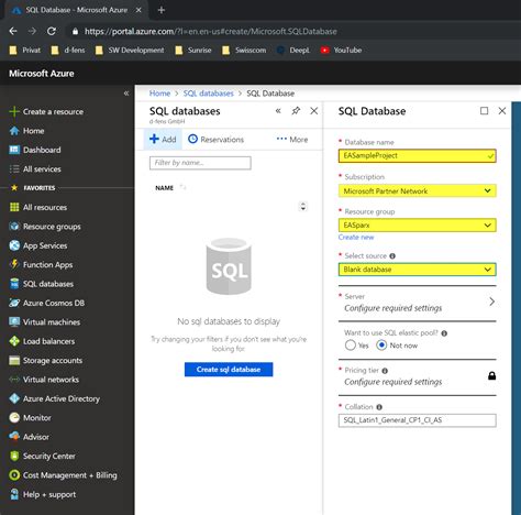 Howto Create An Ea Project In A Microsoft Azure Sql Database D Fens