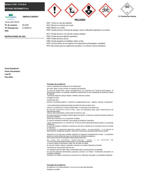Dicromato De Potasio Descargar Gratis Pdf Seguridad Y Salud