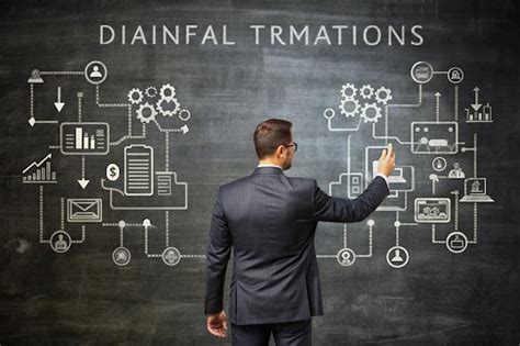 Digital Transformation Businessman Drawing Progress On Chalkboard Concept Of Digitization Of