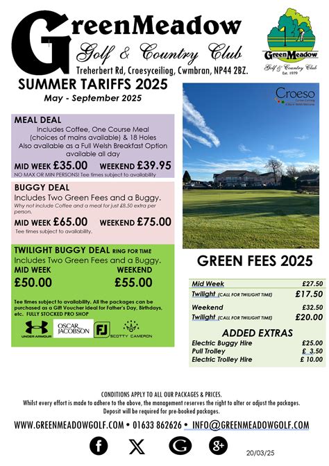 Winter Tarriffs Greenmeadow Golf And Country Club