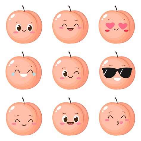 Lustige Cartoon Pfirsichfigur Emoji Premium Vektor