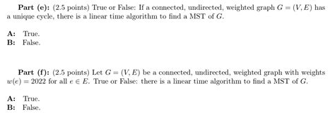 Solved Part E 2 5 Points True Or False If A Connected