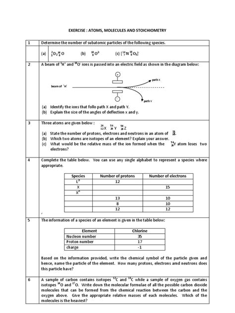 Exercise Atoms Molecules And Stoichiometry Pdf Atoms Nitrogen