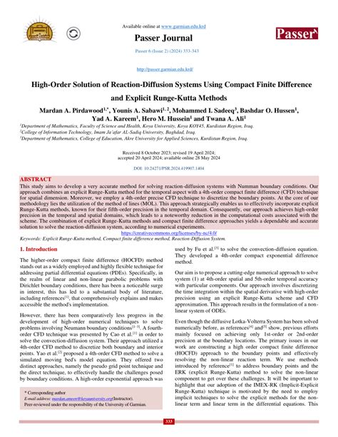 Pdf High Order Solution Of Reaction Diffusion Systems Using Compact Finite Difference And