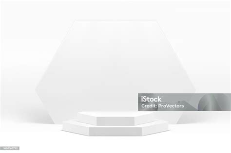 흰색 3d 연단 파스텔 계단 받침대 육각형 벽 배경 사실적인 벡터 0명에 대한 스톡 벡터 아트 및 기타 이미지 0명