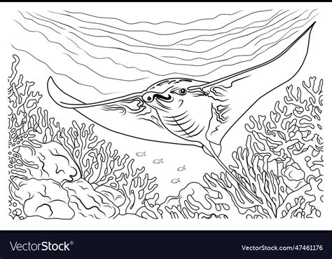 Deep Sea Manta Ray Coloring Page Cartoon Stingray Vector Image