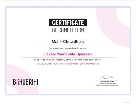 Finished Elevate Your Public Speaking Course By Bohubrihi Mahir Chowdhury Posted On The