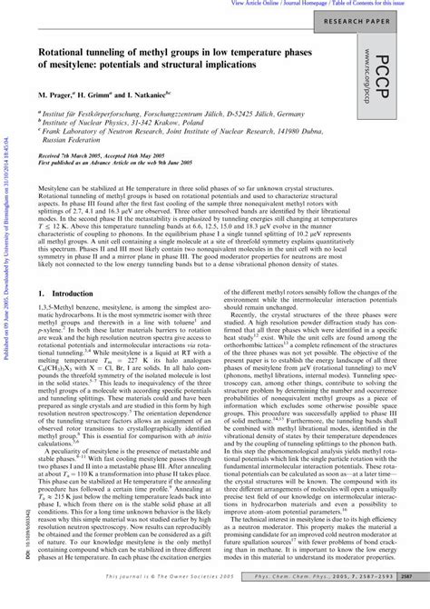Pdf Rotational Tunneling Of Methyl Groups In Low Temperature Phases Of Mesitylene Potentials