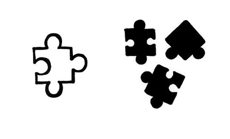 흰색 배경에 분리된 퍼즐의 이미지 검은색 윤곽선이 있는 퍼즐 하나 검은색 충전재가 있는 3개 0명에 대한 스톡 벡터 아트 및 기타 이미지 Istock