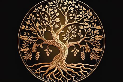 Premium AI Image A Circle Shaped Root Or Tree Tree Of Life Symbol Exquisite Gold Colored
