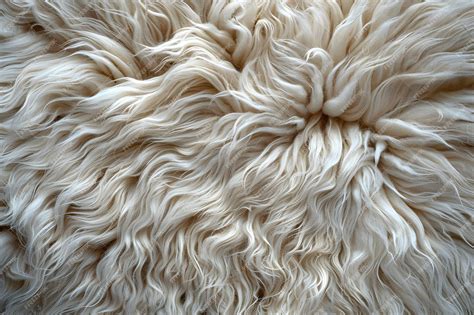 White Natural Sheep Wool Background Closeup Plush Cotton Light Cream