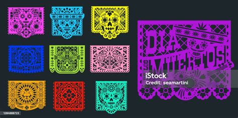 파펠 피카도 멕시코 종이 배너 는 깃발을 엿 멕시코에 대한 스톡 벡터 아트 및 기타 이미지 멕시코 설탕 해골 낮 Istock