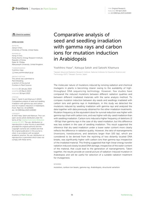 Pdf Comparative Analysis Of Seed And Seedling Irradiation With Gamma Rays And Carbon Ions For