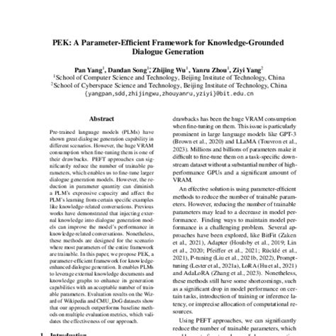 Pek A Parameter Efficient Framework For Knowledge Grounded Dialogue