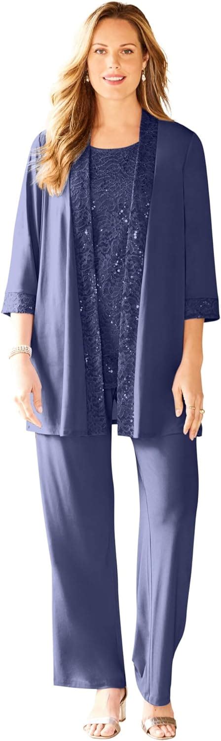 Catherines Womens Plus Size Petite 3 Piece Lace Gala Pant Suit 22 Wp