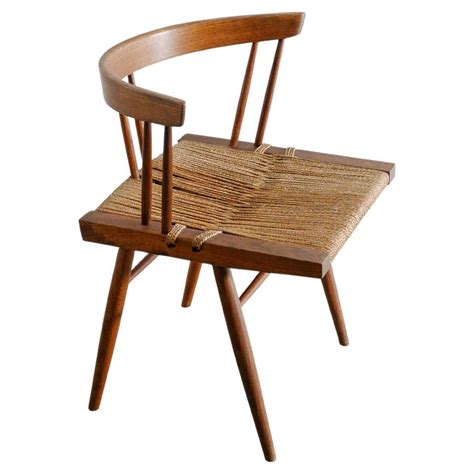 Mid Century George Nakashima Grass Straw Chair In Walnut Produced In