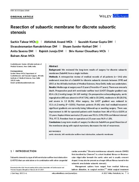 Pdf Resection Of Subaortic Membrane For Discrete Subaortic Stenosis