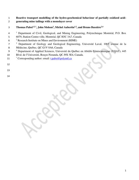 Pdf Reactive Transport Modelling Of The Hydro Geochemical Behaviour