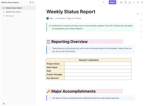 Free Weekly Status Report Templates To Track Progress Efficiently