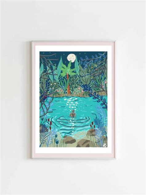 Wild Swimming Summer Solstice Art Print Cold Water Therapy Swimming