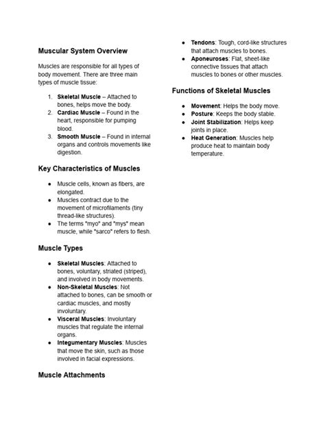 Muscular System Types And Functions Pdf