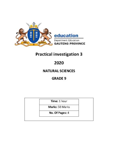 Practical 3 Memo This Is The Memo Practical Investigation 3 2020 NATURAL SCIENCES GRADE 9