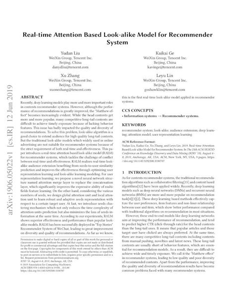 Pdf Real Time Attention Based Look Alike Model For Recommender