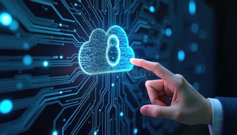 Hand Touching Cloud Computing Security Symbol Concept Data Protection
