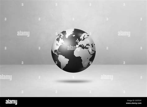 World Globe Black Earth Map Floating Over A White Background 3d Isolated Illustration