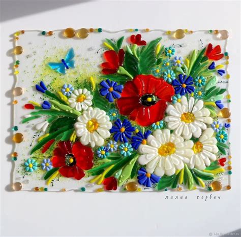 Панно из стекла фьюзинг Нарву цветов и подарю букет в интернет магазине на Ярмарке Мастеров