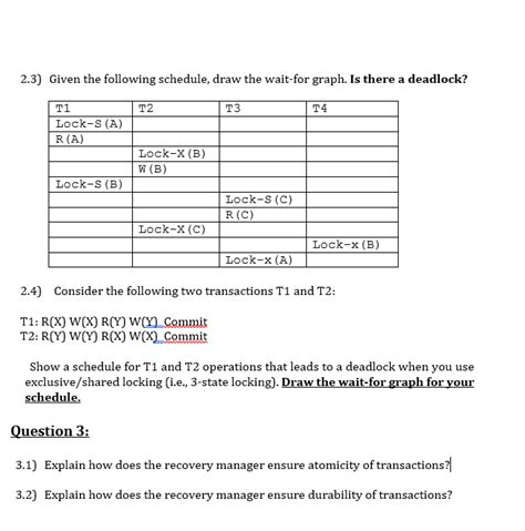 solved question 1 for each of the following schedules draw