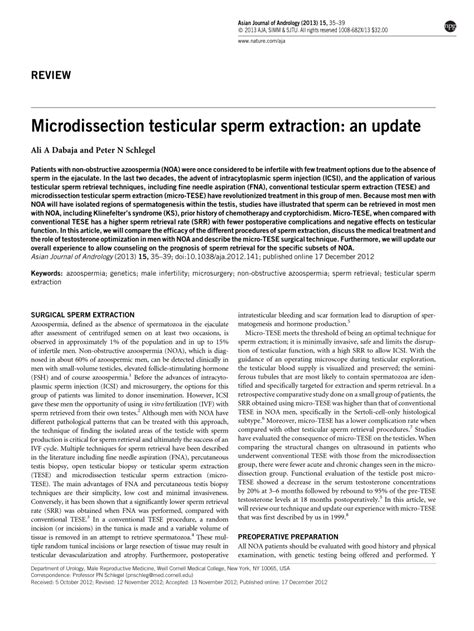 Pdf Microdissection Testicular Sperm Extraction An Update