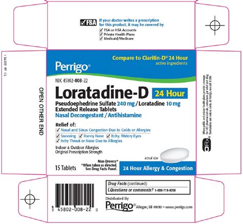 Loratadine D 24 Hour Perrigo New York Inc Pseudoephedrine Sulfate 240mg Loratadine 10mg