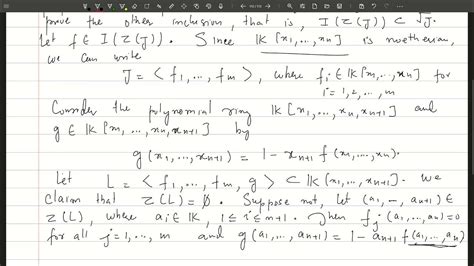Lec 5 Hilberts Strong Nullstellensatz Youtube