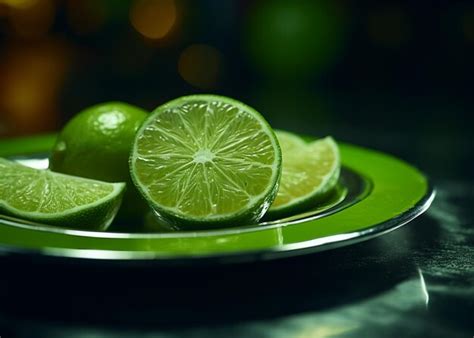 Premium Photo Slice Of Green Lime On A Plate