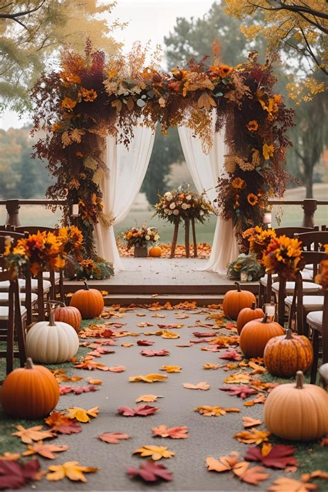 Rustic Outdoor Fall Wedding Ceremony With Pumpkins In 2025 Fall