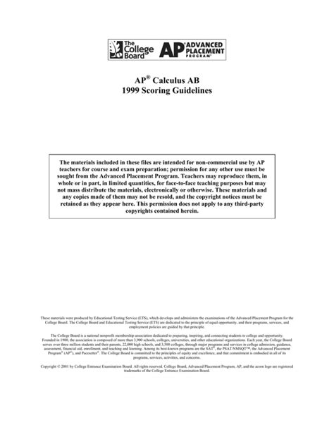 1999 Ap Calculus Ab Scoring Guidelines Ap Central