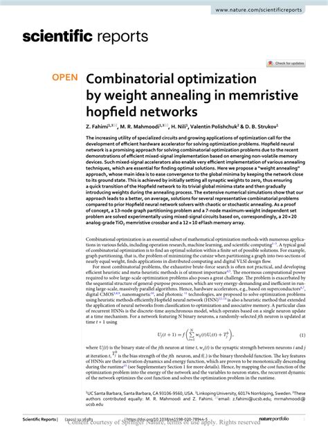 Pdf Combinatorial Optimization By Weight Annealing In Memristive