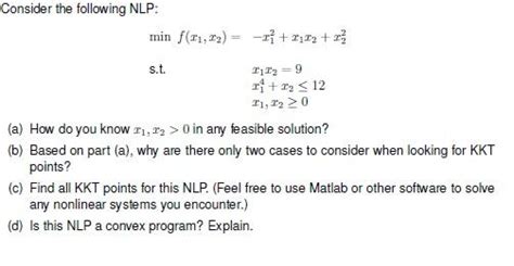 Solved Consider The Following Nlp Min Fri 12 212 23