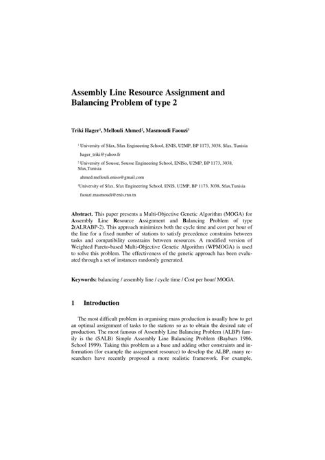 pdf assembly line resource assignment and balancing problem of type 2
