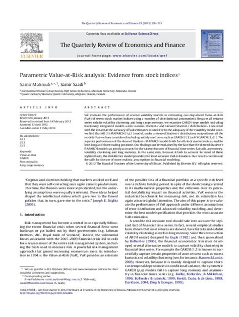 Pdf Parametric Value At Risk Analysis Evidence From Stock Indices