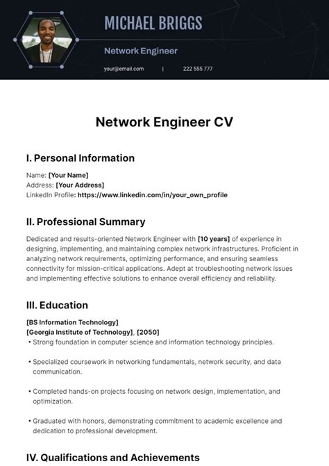 Free Network Engineer Cv Template To Edit Online