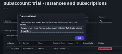 Btp Trial Abap Environment Error Service Instanc Sap Community