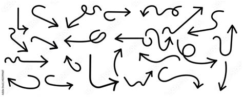 Collection Hand Drawn Curvy Vector Arrows Set Icons Doodle Set Of Pencil Drawing Arrows