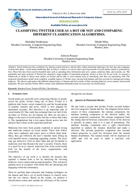 pdf classifying twitter user as a bot or not and comparing different