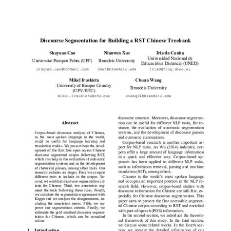 Discourse Segmentation For Building A Rst Chinese Treebank Acl Anthology