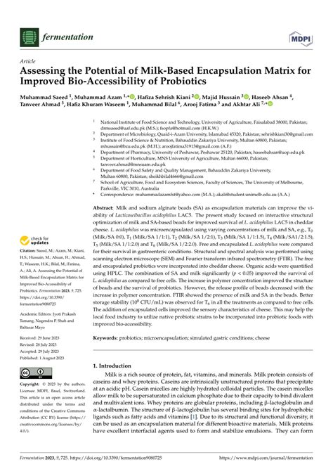 Pdf Assessing The Potential Of Milk Based Encapsulation Matrix For